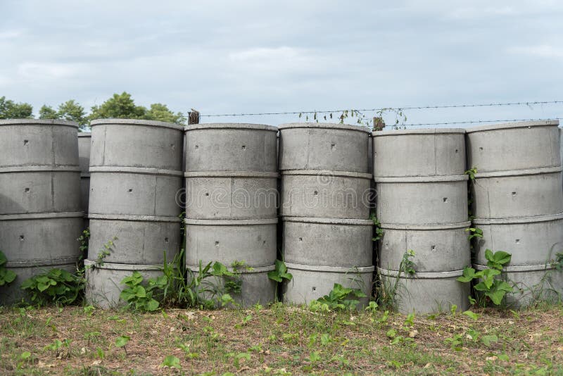 Concrete Septic Tanks Stacked Outdoors. Stock Image - Image of ...