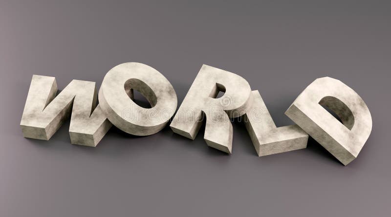 Concrete in the Shape of Letter Saying World 3d Render Stock ...