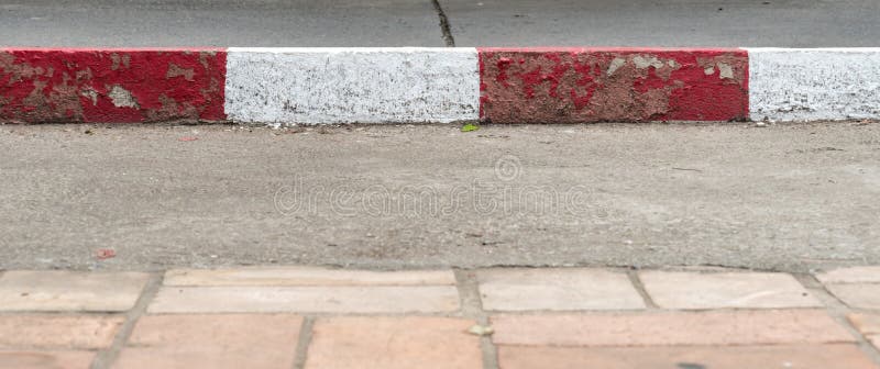Concrete Sidewalk with Red and White Stock Image - Image of city ...