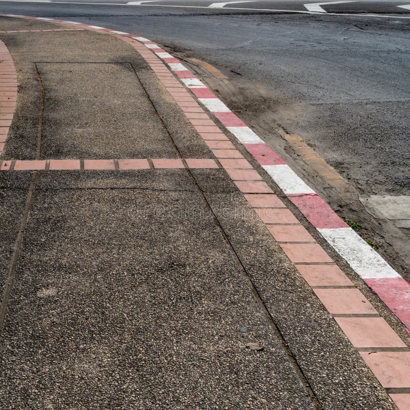 Concrete Sidewalk with Red and White Stock Photo - Image of sidewalk ...
