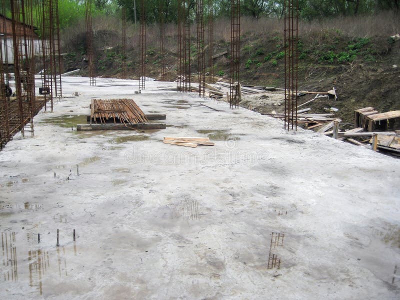 Concrete Slab Foundation with Rebar Shows the Beginnings of a Building ...
