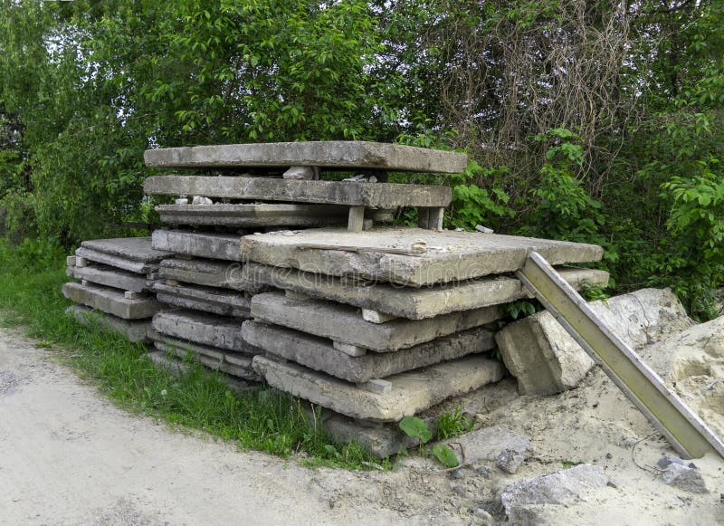 Concrete Slabs, Old Building Materials Lie on the Ground Stock Photo ...