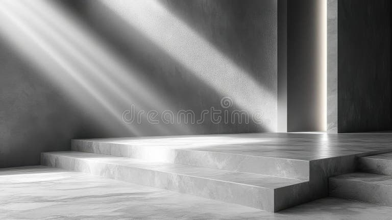 Concrete Stage with Sunlight, Abstract Light Display and Geometric ...