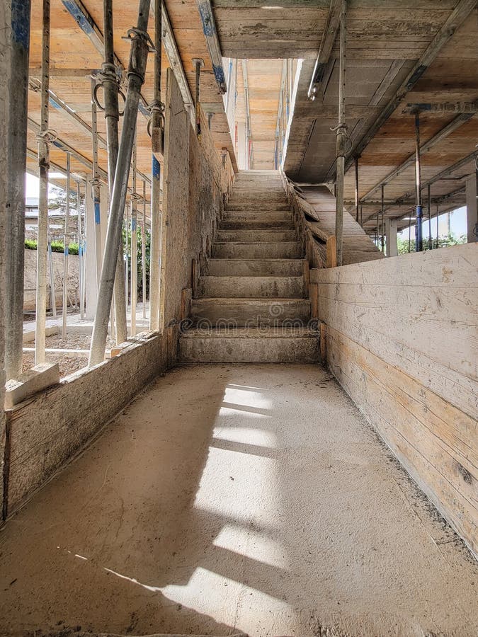 Concrete Staircase Construction in a Home Building Space Stock Photo ...