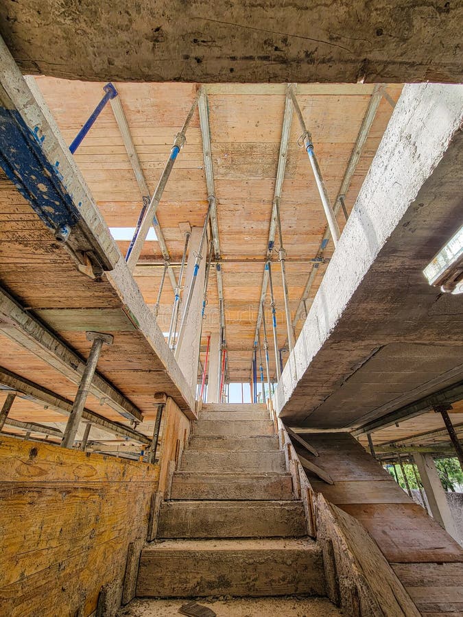 Concrete Staircase Construction in a Home Building Space Stock Image ...