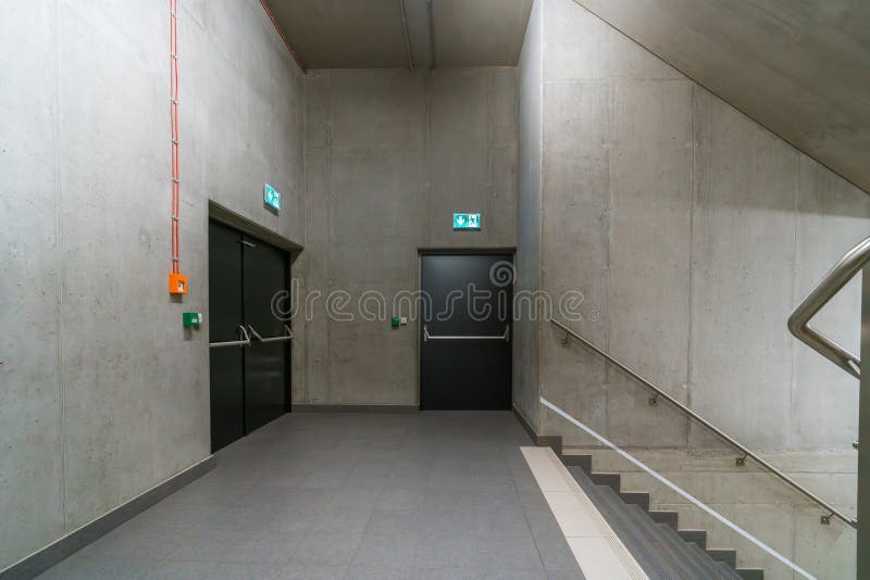 Concrete Staircase Emergency Exit Door Stock Image - Image of cement ...