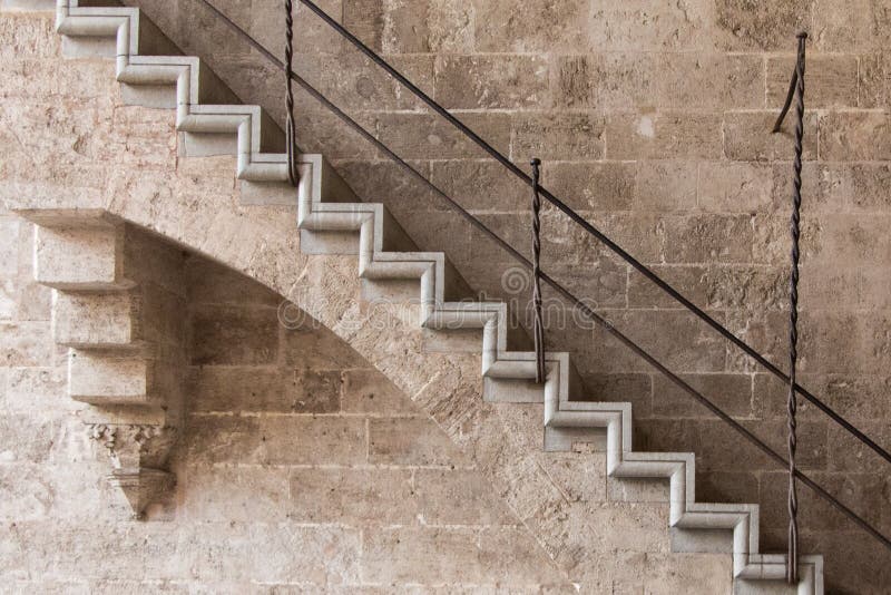 Concrete Staircase with Metal Railings with a Brick Wall Stock Image ...