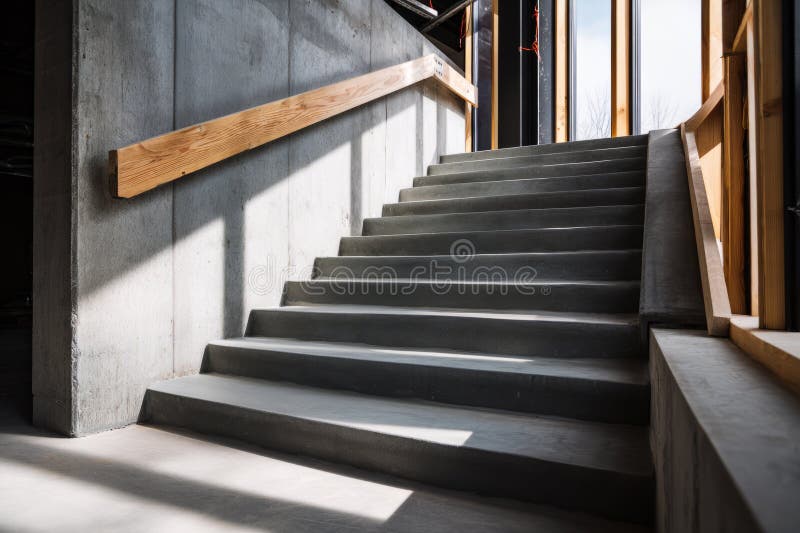 Concrete Staircase Under Construction with Sunlight through Large ...