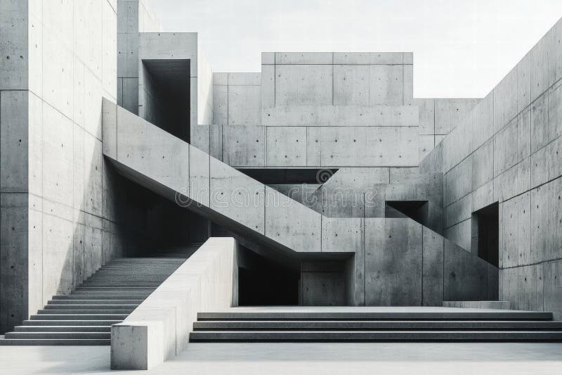 Concrete Stairs Ascend within Modern Building, Showcasing Architectural ...