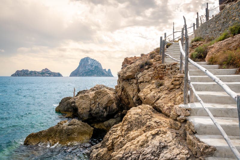Concrete Stairs on the Beach in Es Vedra with a Cloudy Sky in the ...
