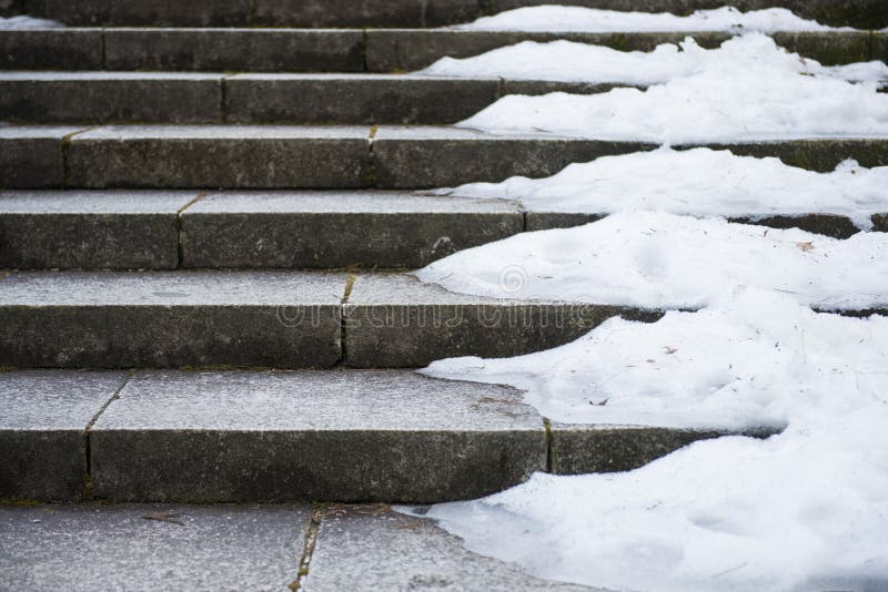 Concrete Stairs Covered with Snow Stock Photo - Image of snow, stairway ...