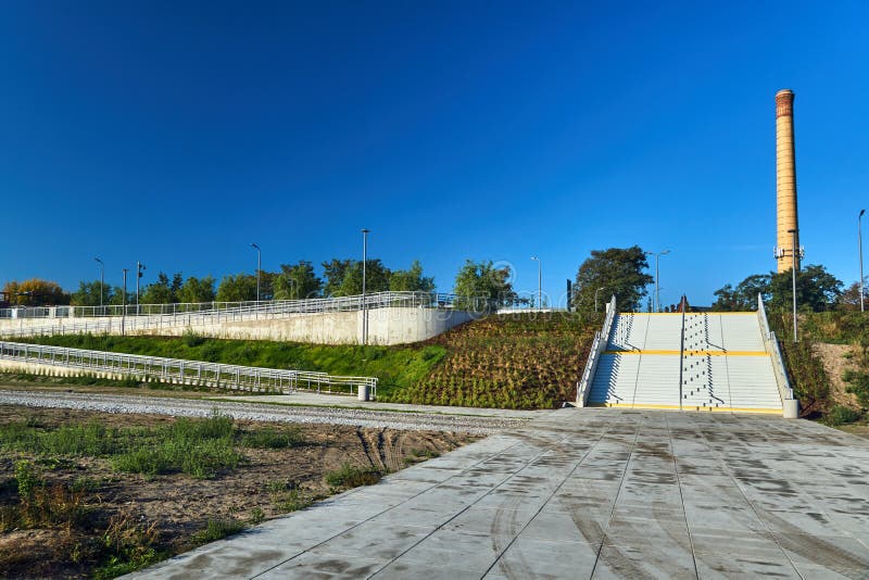 Concrete Stairs and a Driveway Over the Warta River Stock Photo - Image ...