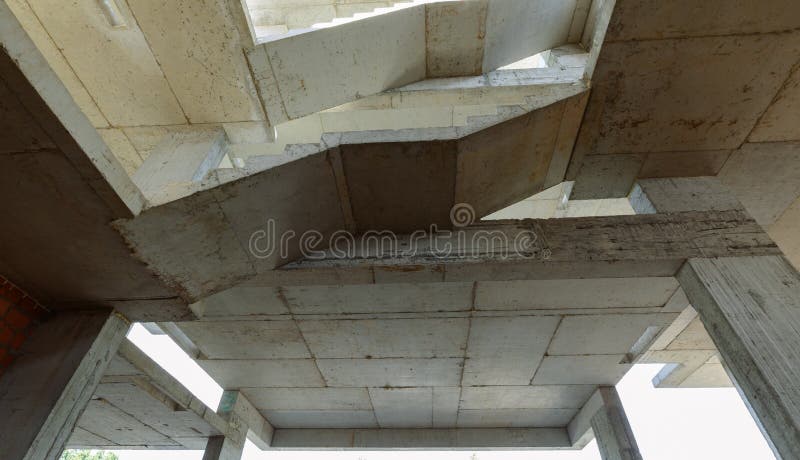 Concrete Stairs in a Multi-story Building. Bottom View Stock Photo ...