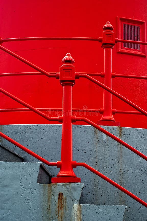 Concrete Stairs with Red Railing Stock Photo - Image of close, closeup ...