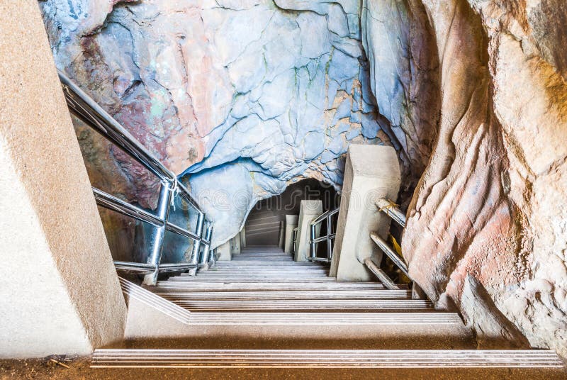 Concrete Stairway into Beautiful Cave Stock Photo - Image of rocky ...