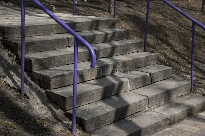 Concrete Steps with Purple Metal Railings Stock Photo - Image of ...