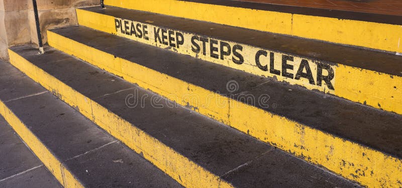 Concrete Steps, Warning Sign. Stock Photo - Image of stripes, danger ...