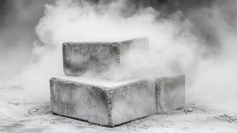 Concrete Still Life Stacked Blocks Enveloped in Dust and Smoke Stock ...