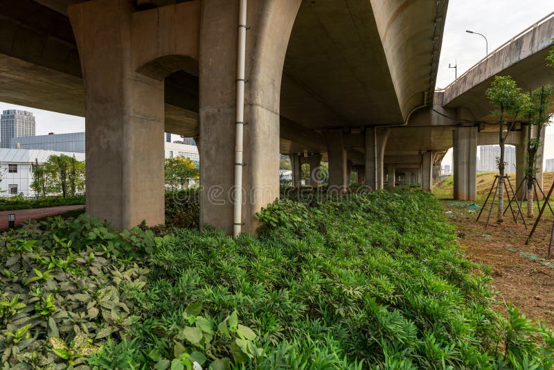 Concrete Structure and Asphalt Road Space Under the Overpass Stock ...