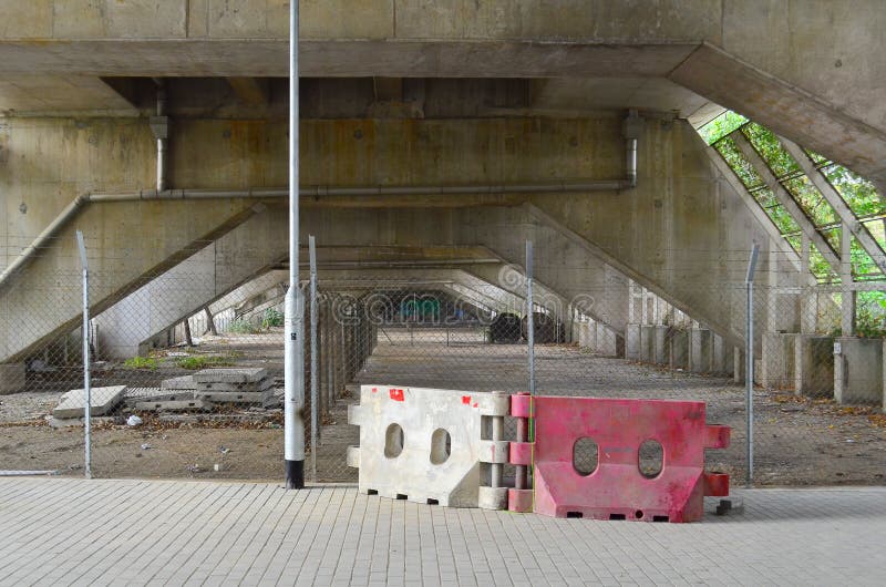 A Concrete Structure and Asphalt Road Space Under the Overpasscity ...
