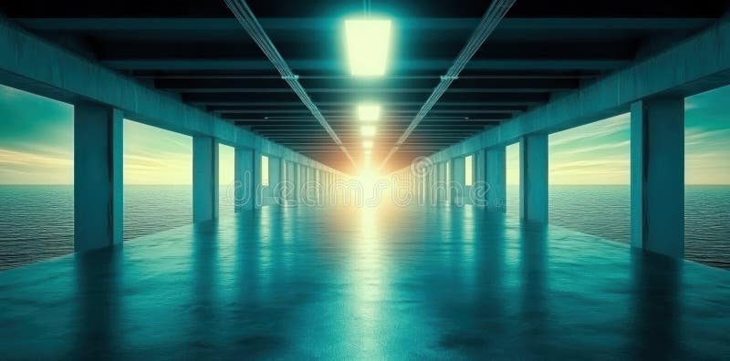 Concrete Structure Extends Over the Ocean Towards a Radiant Horizon ...