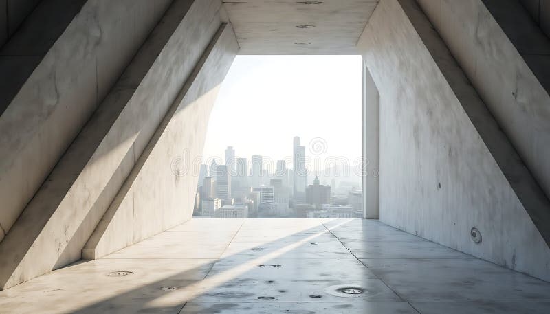 Concrete Structure Framing City Skyline View with Sunlight and Modern ...