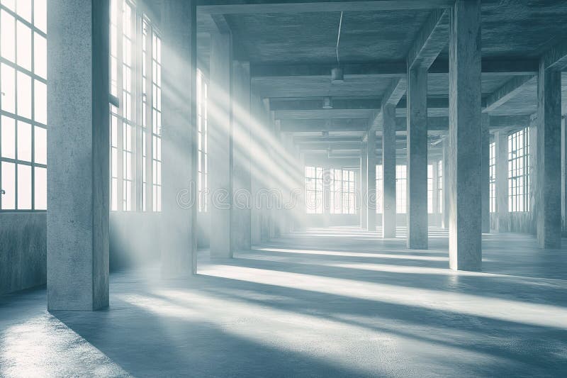 Concrete Structure with Light Beams through Windows of an Empty ...