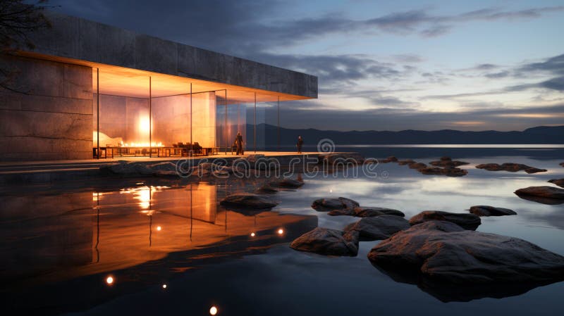 Concrete Structure Near Water at Night Stock Image - Image of ...