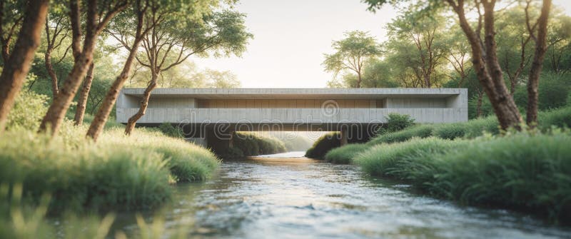 A Concrete Structure Sits beside a Flowing River in Nature Stock Image ...