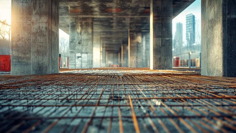 Concrete Structure Under Construction Showing Rebar Grid Stock ...