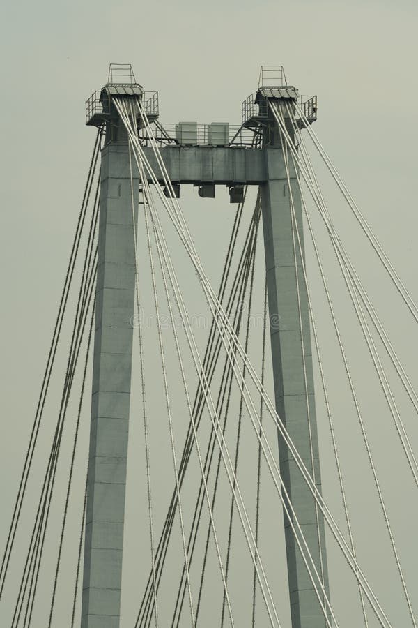 Concrete Suspension Bridge Supports with Multiple Ropes. Stock Photo ...