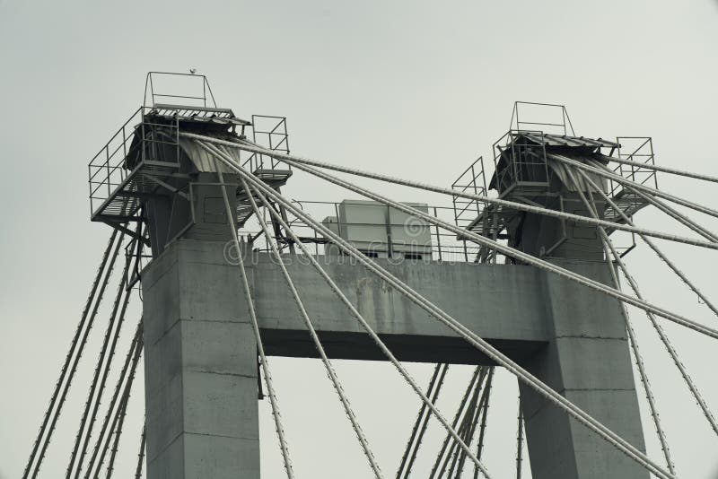 Concrete Suspension Bridge Supports with Multiple Ropes. Stock Photo ...
