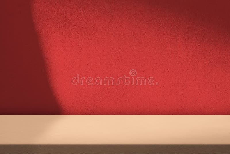 Concrete Table with Light Beam and Shadow on Red Wall Background Stock ...
