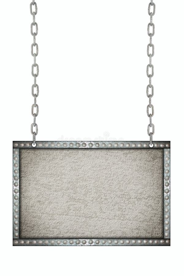 Concrete Texture Signboard Hanging On Chains Isolated Stock Photo ...