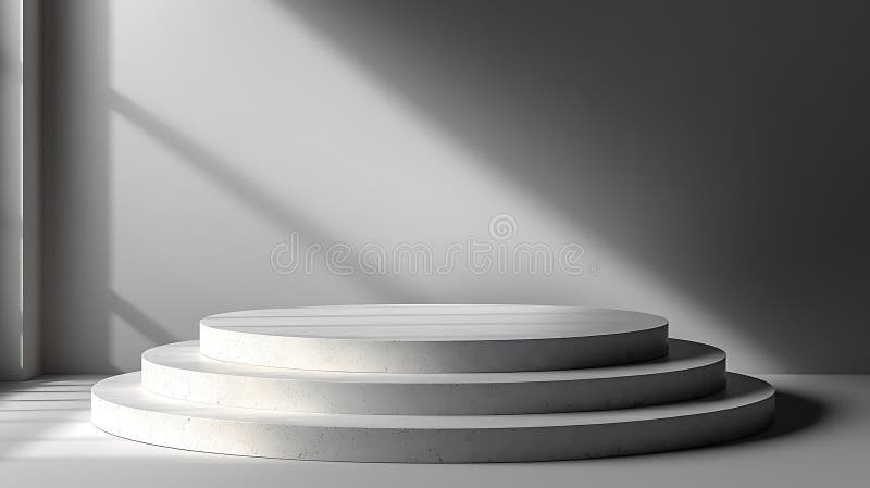 Concrete Three Tiered Podium Display with Light and Shadows, Minimalist ...