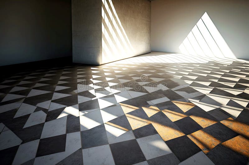 Concrete Tile Floor with Sette Rays of Sunshine and Shade Stock ...