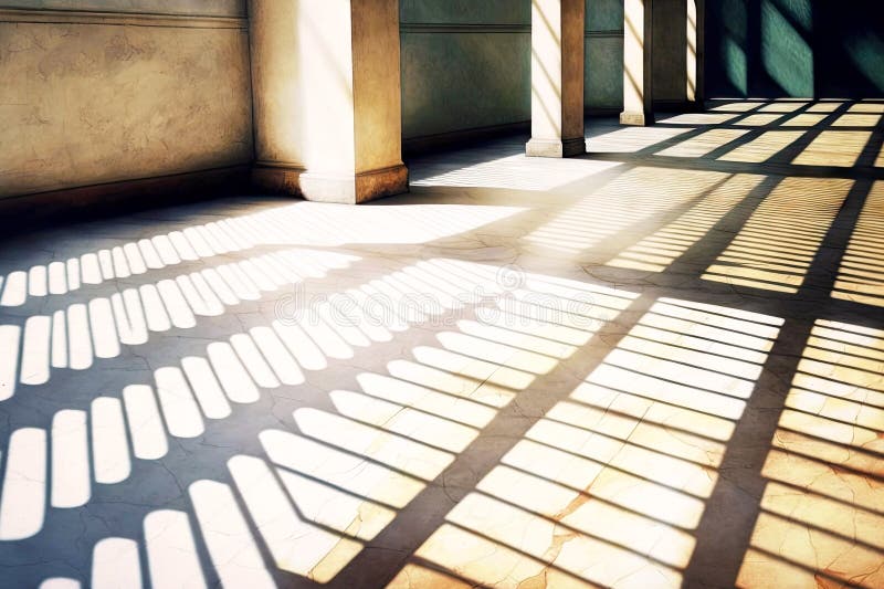 Concrete Tile Floor with Sette Rays of Sunshine and Shade Stock ...