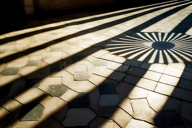 Concrete Tile Floor with Sette Rays of Sunshine and Shade Stock ...