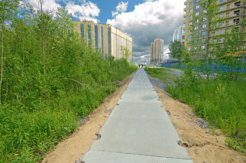 Concrete Trail for Pedestrians. Stock Image - Image of slab, nature ...