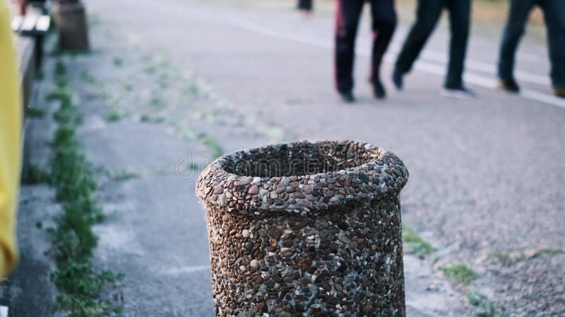 Concrete Trash Can in Park stock video. Video of path - 320315657