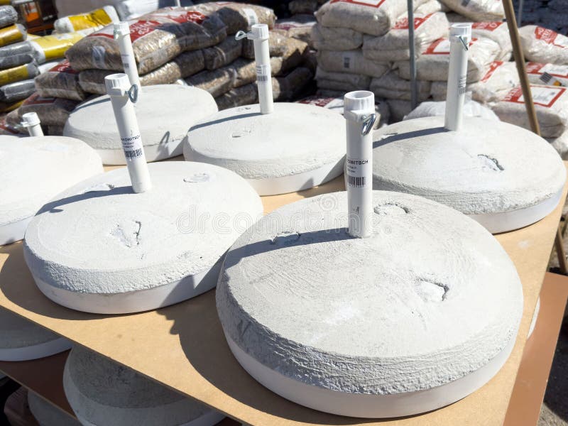 Concrete Umbrella Bases on Display in Outdoor Store Editorial ...