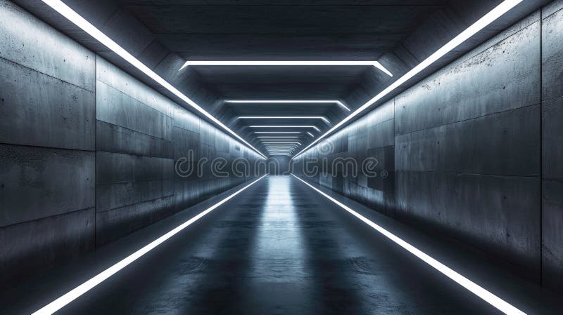 Concrete Underground Tunnel Background, Modern Corridor with Grey Walls ...