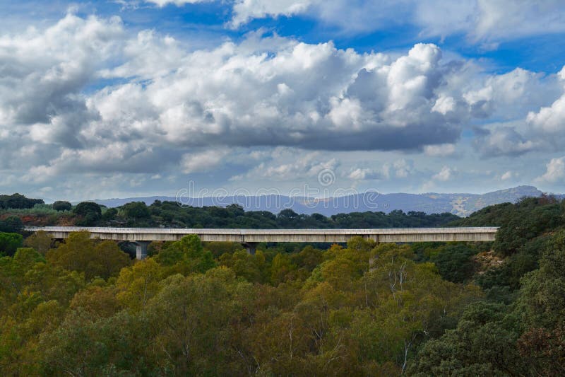 Concrete Viaduct Over a Forest with Blue Sky Stock Image - Image of ...