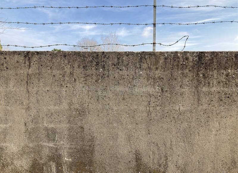 Concrete Wall with Barbed Wire, Military Fence Stock Image - Image of ...