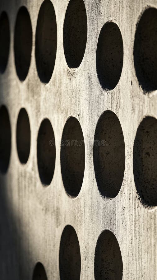 Concrete Wall with Circular Cutouts Casting Shadows Stock Image - Image ...