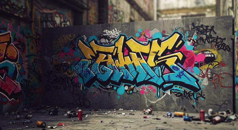 Concrete Wall Covered in Vibrant, Colorful Graffiti Featuring Bold ...