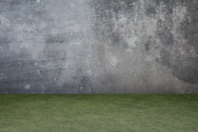 Concrete Wall and Green Grass Texture Background. Stock Image - Image ...