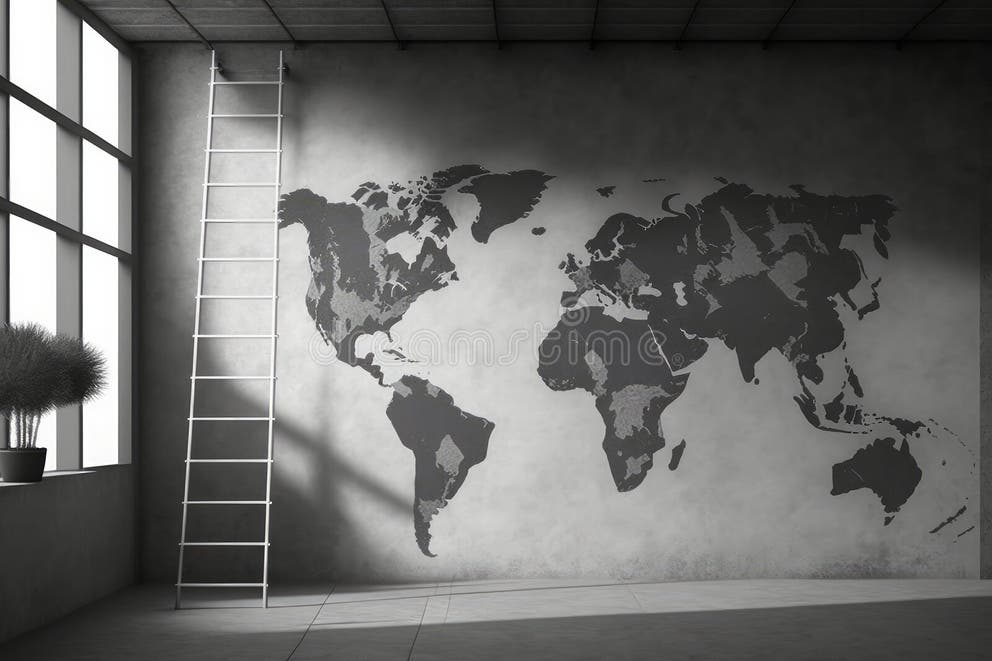 Concrete Wall with Ladder and World Map. Generative Ai Stock Photo ...