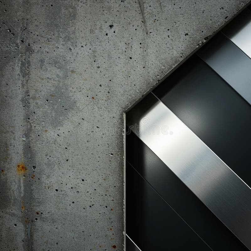 Concrete Wall with a Rectangular Inset Featuring Diagonal Metal Strips ...