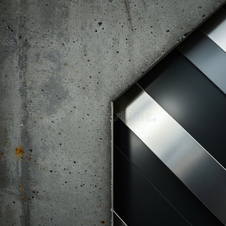 Concrete Wall with a Rectangular Inset Featuring Diagonal Metal Strips ...